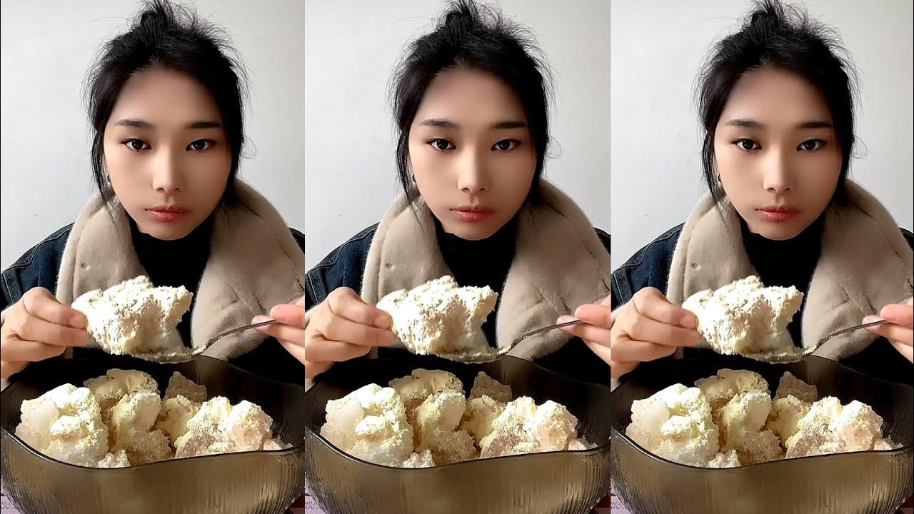 shaved ice eating milk powder - YouTube