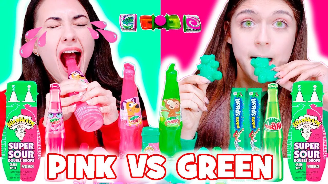 ASMR Green Candy VS Pink Candy Eating | Jello, Twist and Drink - YouTube