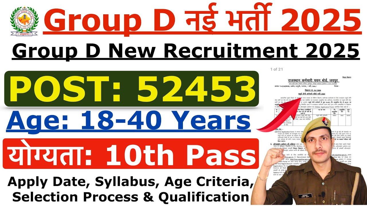 Group D Recruitment 2024 | Rajasthan Group D New Vacancy 2024 | Age ...