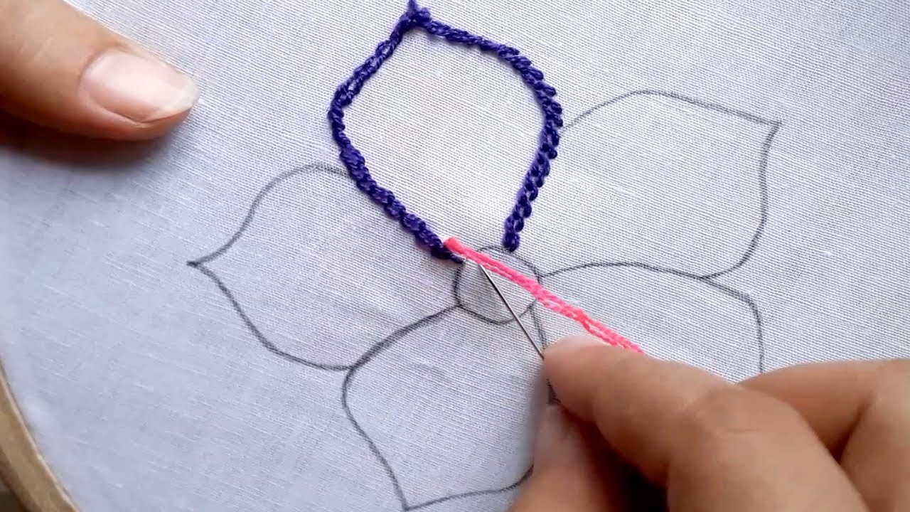 Hand embroidery net stitch flower design/Easy flower embroidery - YouTube