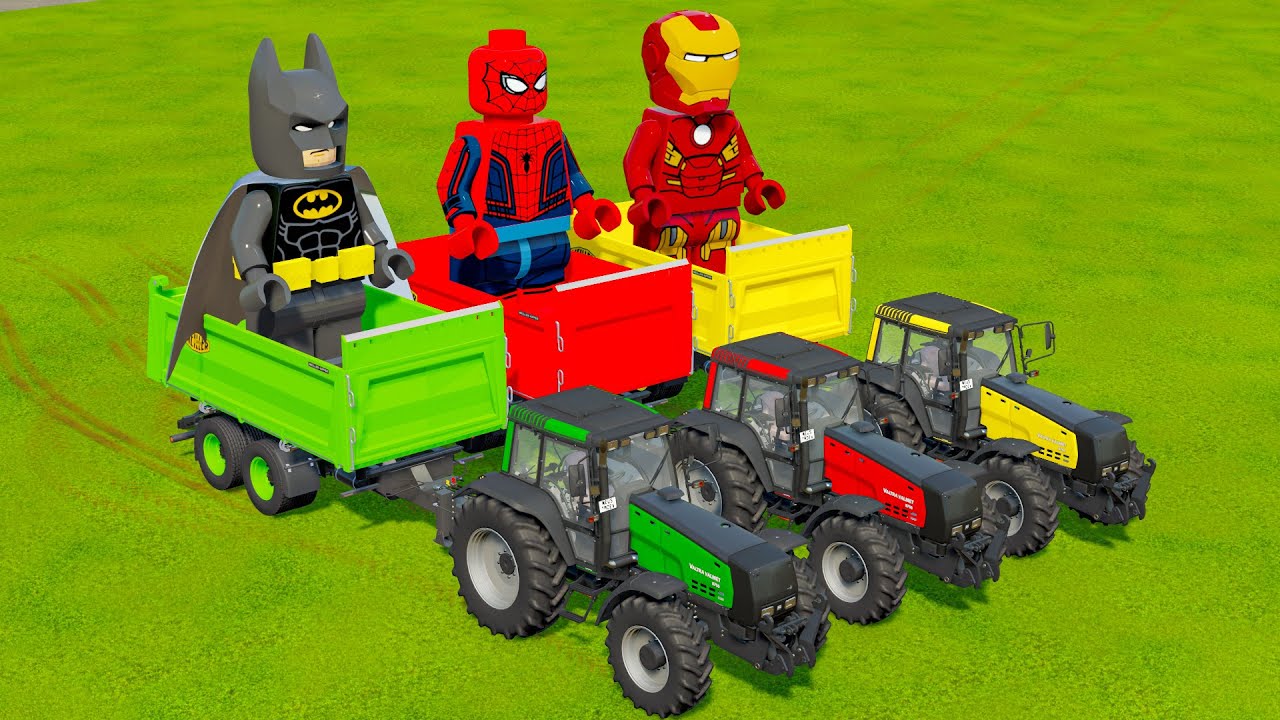 LOAD & TRANSPORT LEGO SUPERHEROES WITH COLORED VALTRA TRACTORS ...