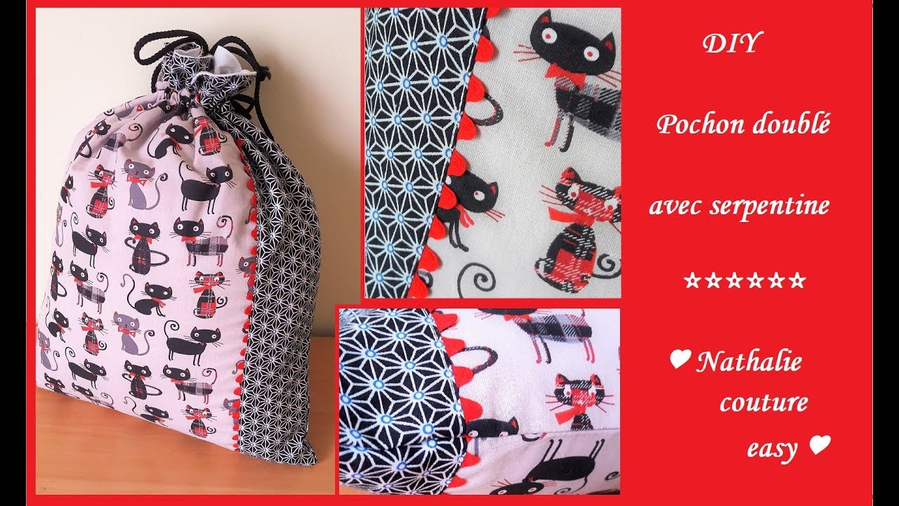 Grand pochon doublé avec une serpentine - YouTube