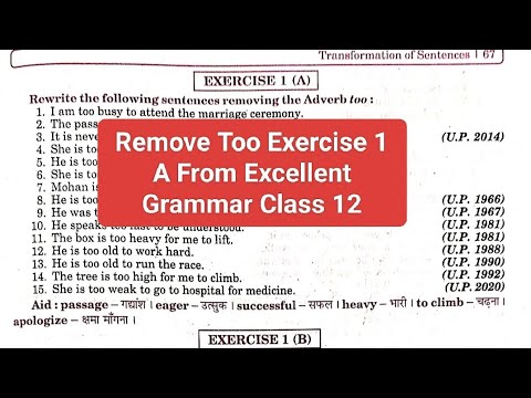 Remove Too Exercise 1 from Excellent Grammar Book class 12 solved by ...