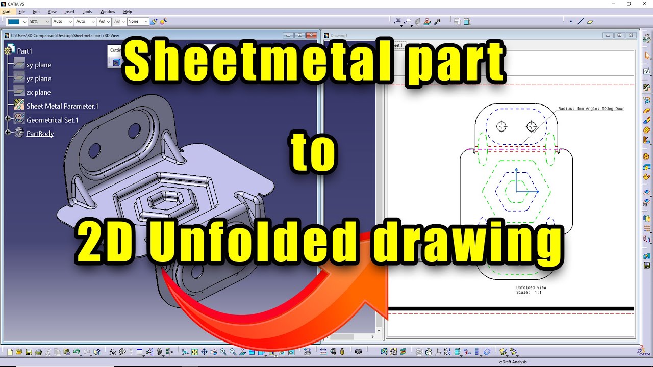 CATIA V5 - How to define a 2D technical drawing of a SheetMetal Part ...