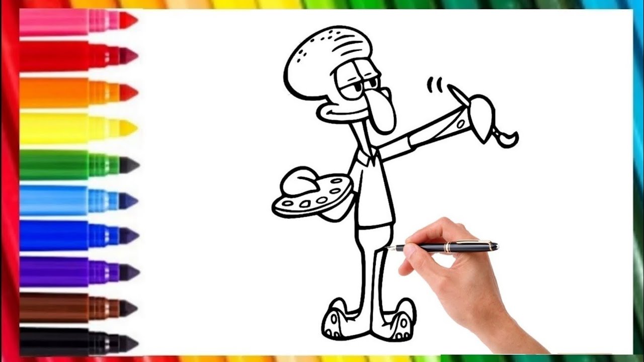 How to draw and color Squidward from SpongeBob - YouTube