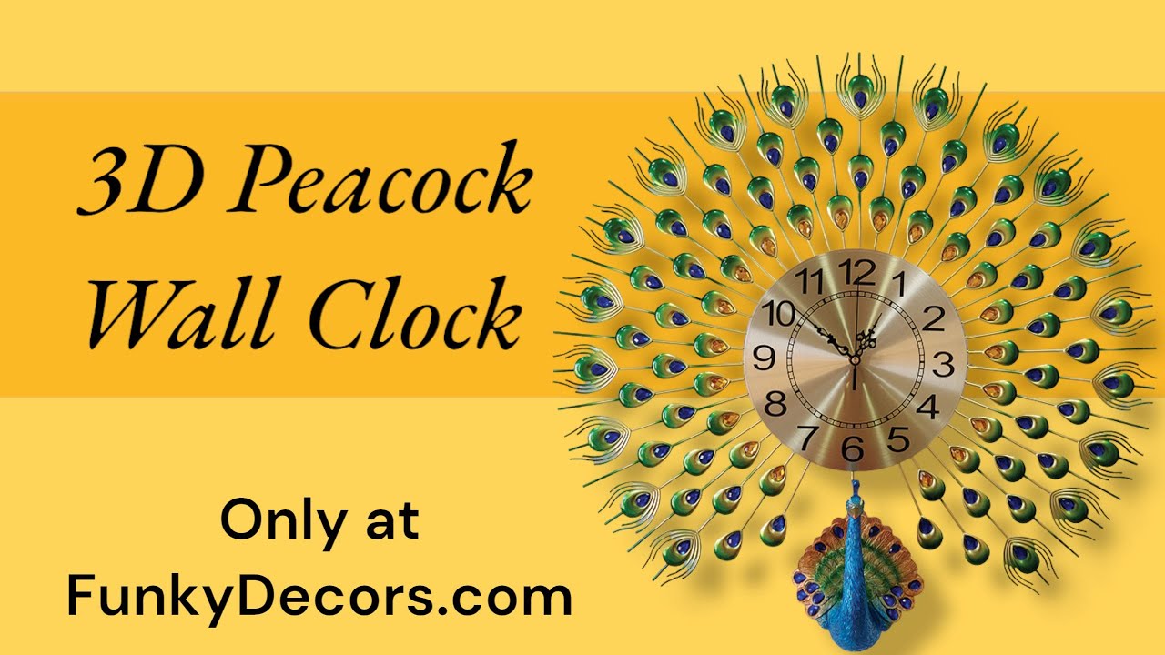 3D Peacock Feather Design Wall Clocks in India | FunkyDecors - YouTube