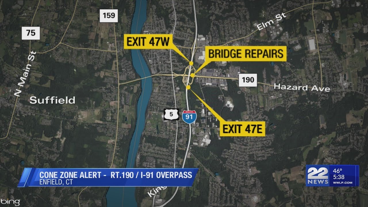 Overnight emergency work on Route 190 bridge over I-91 in Enfield - YouTube