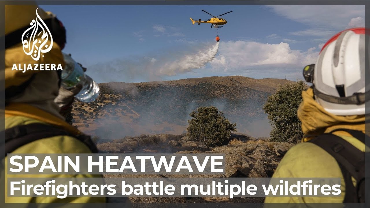 Spain Firefighters battle multiple wildfires as heatwave persists - YouTube