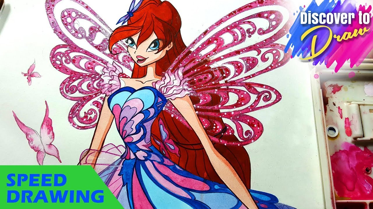 Speed Drawing - How To Draw Bloom Butterflix From Winx club - YouTube