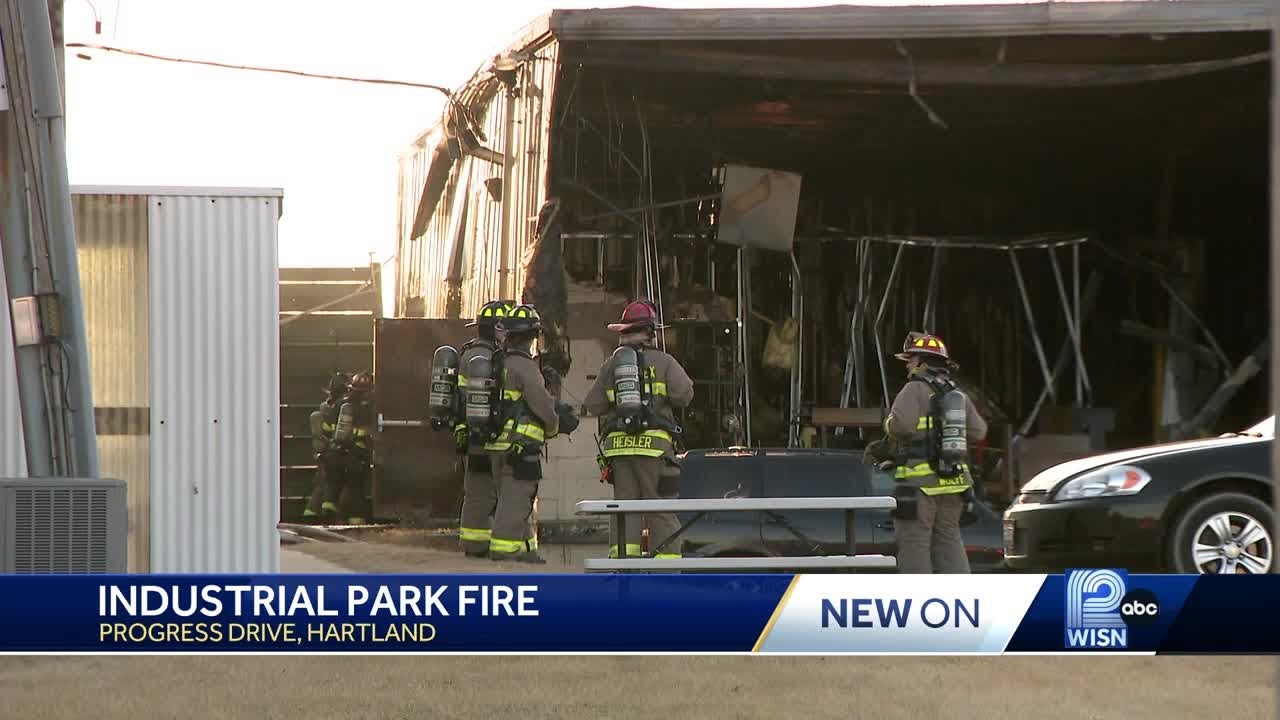 Single-story pole barn catches fire in Hartland - YouTube