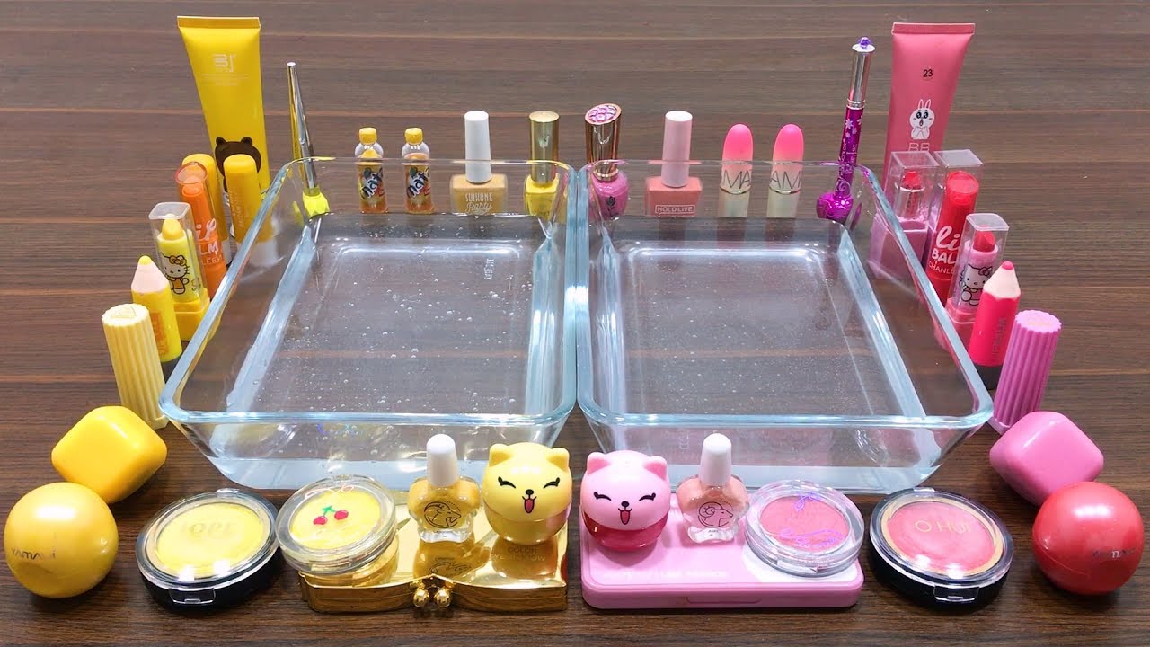 PINK vs YELLOW | Mixing Makeup Eyeshadow into Slime | Special Series ...