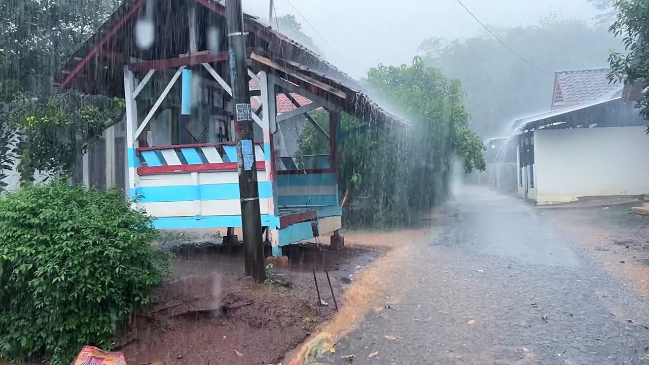 Walking in the heavy rain||heavy rain,strong wind and thunder in the ...