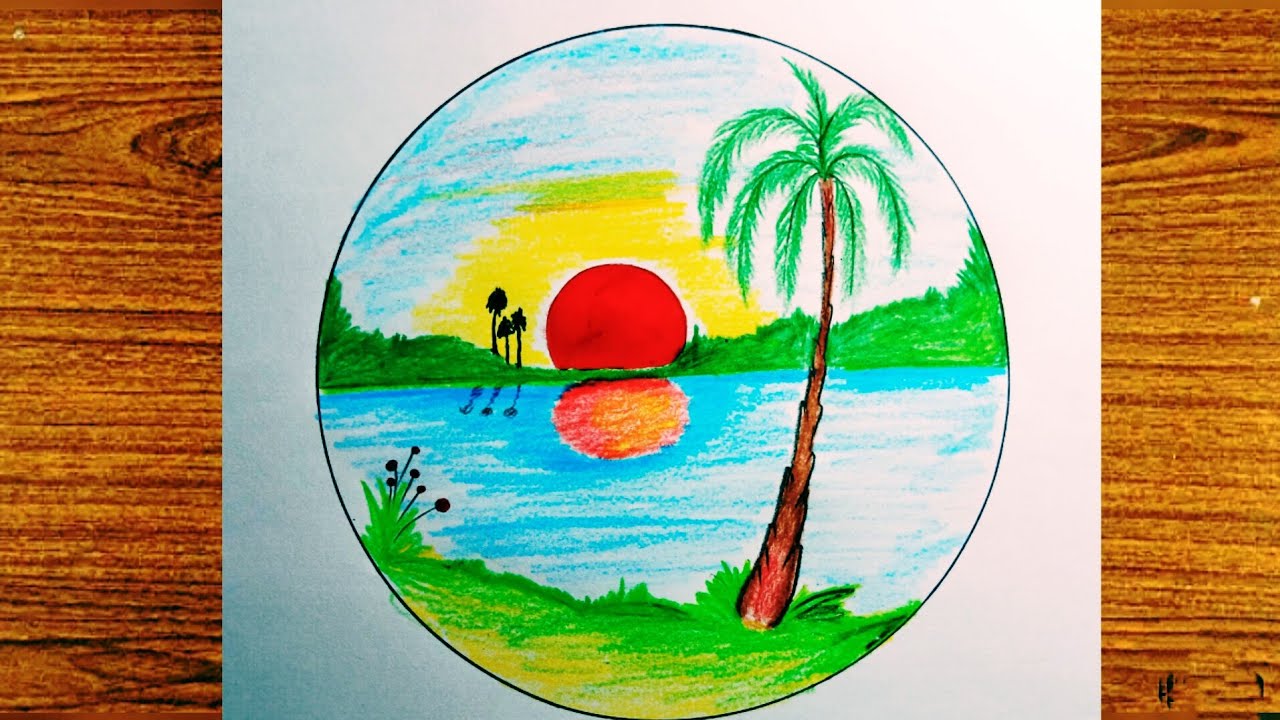 circle scenery drawing // scenery drawing // art video - YouTube