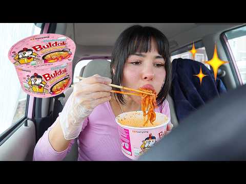 Real Mukbang Spicy Carbonara, Seafood Enoki Mushroom Soup Dumpling & Picking Up My New Pink Car ASMR