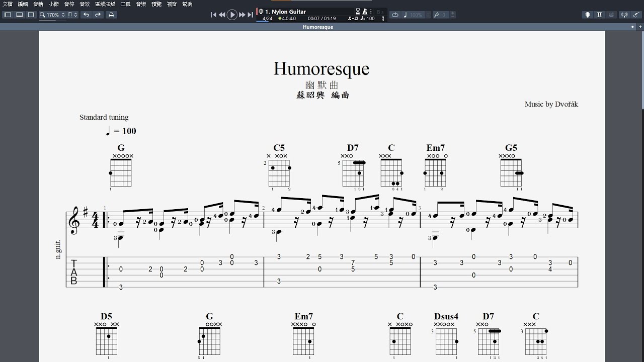 吉他譜P _幽默曲 (Humoresque) Guitar Pro 7 - YouTube