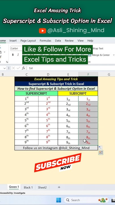 How to Apply Superscript🤯 And Subscript on Numbers in Excel 👨‍💻🤯💥 #excel #shorts #shortvideo ...