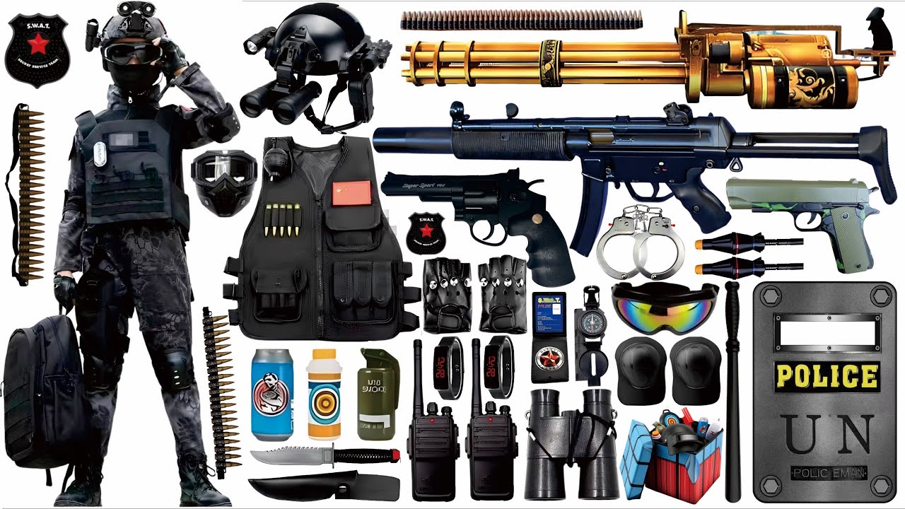 Special police weapon toy gun set unboxing, Gatling machine gun ...