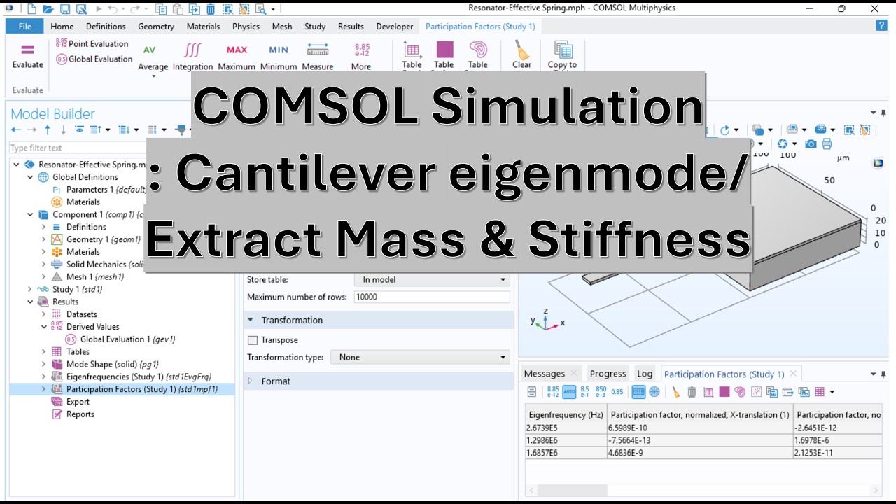 COSMOL Resonance frequency / effective mass / effective stiffness - YouTube