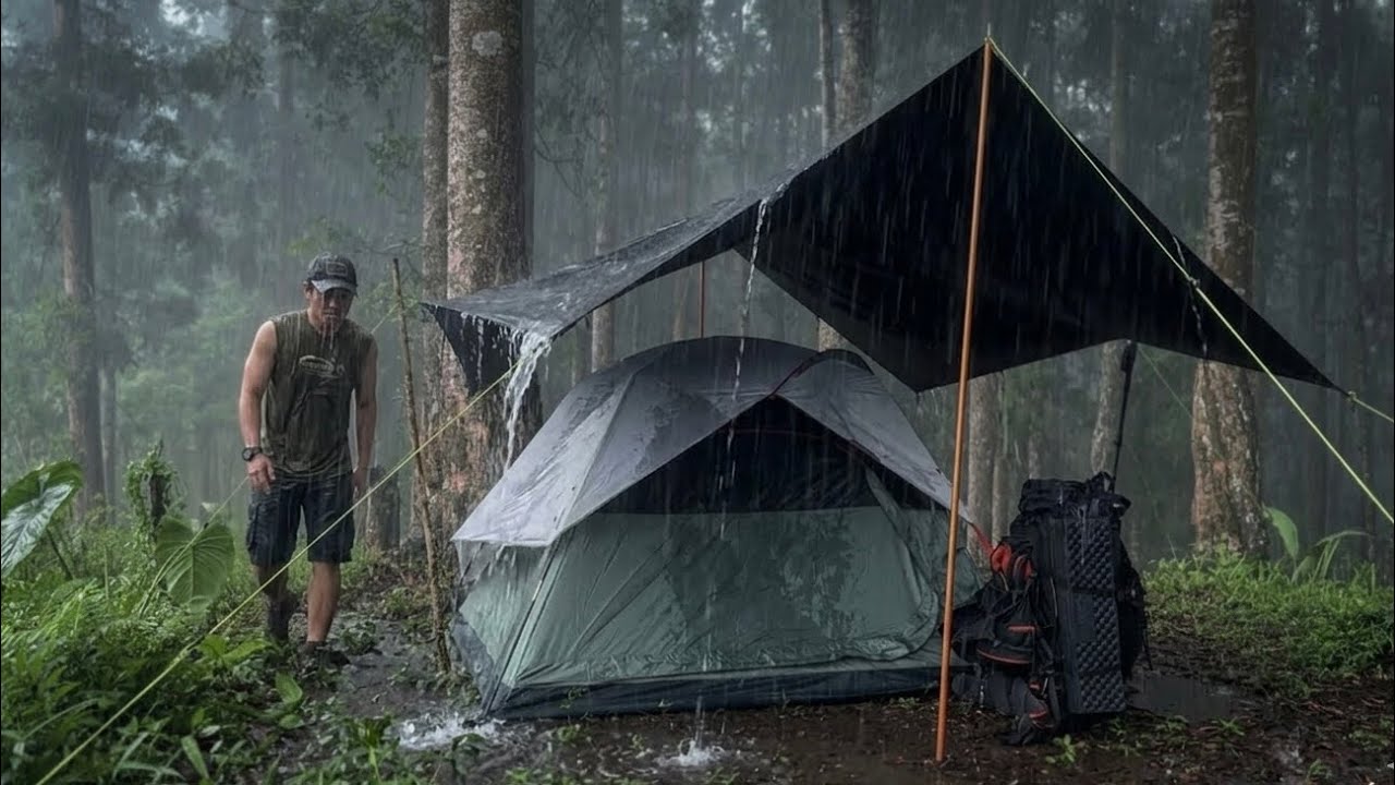 Solo Camping In Heavy Rain Camping And Cooking Everything In New 5756