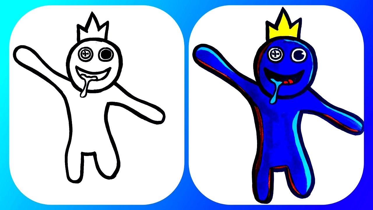 Rainbow Friends | How to draw BLUE Cartoon ?? Drawing & Coloring for ...