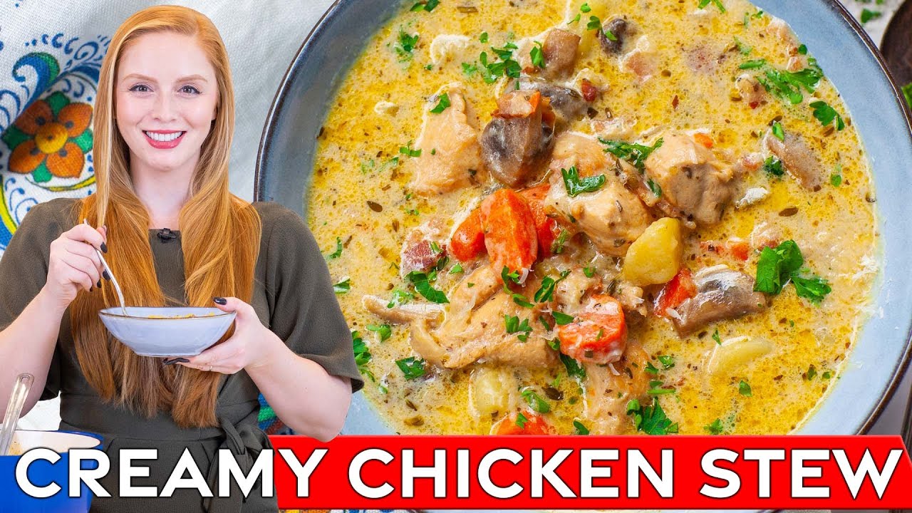 The Best Creamy Chicken Stew with bacon, white wine, & parmesan! - YouTube