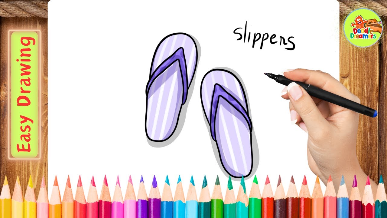 How to Draw a Pair of Slippers | Fun & Easy Step-by-Step Tutorial for ...
