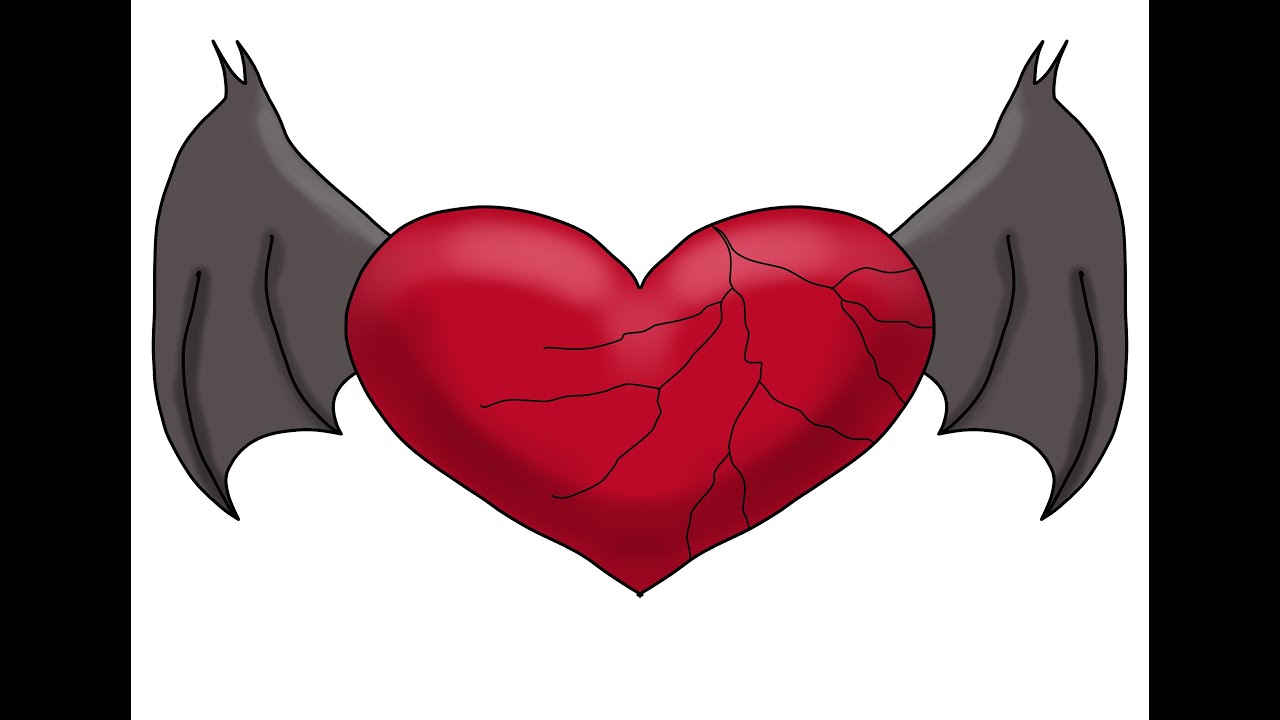 How to draw a bat heart demonic heart speed painting krita - YouTube