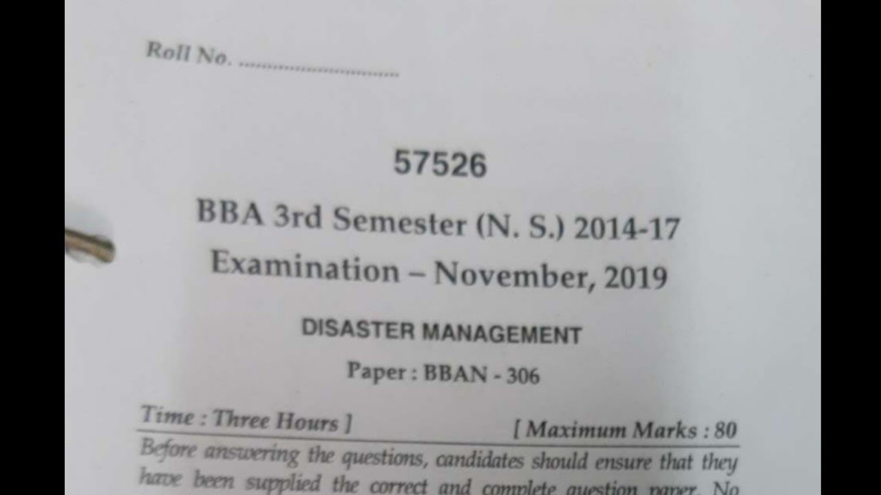 MDU 2019 || BBA 3rd Sem || Disaster Management || Question Paper || # ...