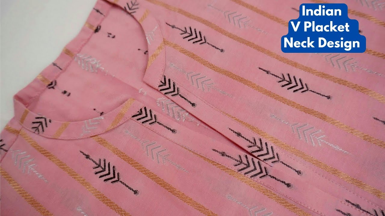 Indian V Placket Neck Design with Flat Collar | Sewing Tips & Tricks ...