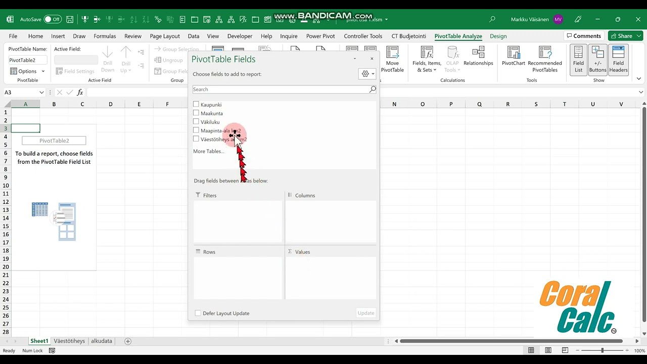 Microsoft Excel Pivot-taulukko: Taulukon tekeminen ja sarakkeiden ...