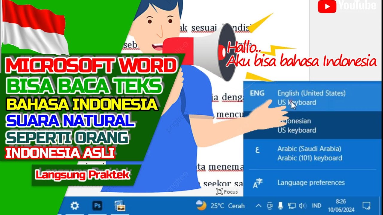 microsoft word baca teks bahasa indonesia | text to speech ms word ...