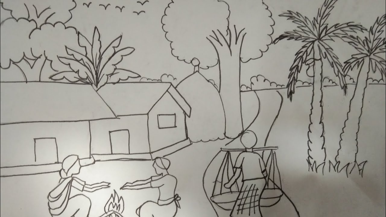 How to draw a winter village scenery ️ - YouTube