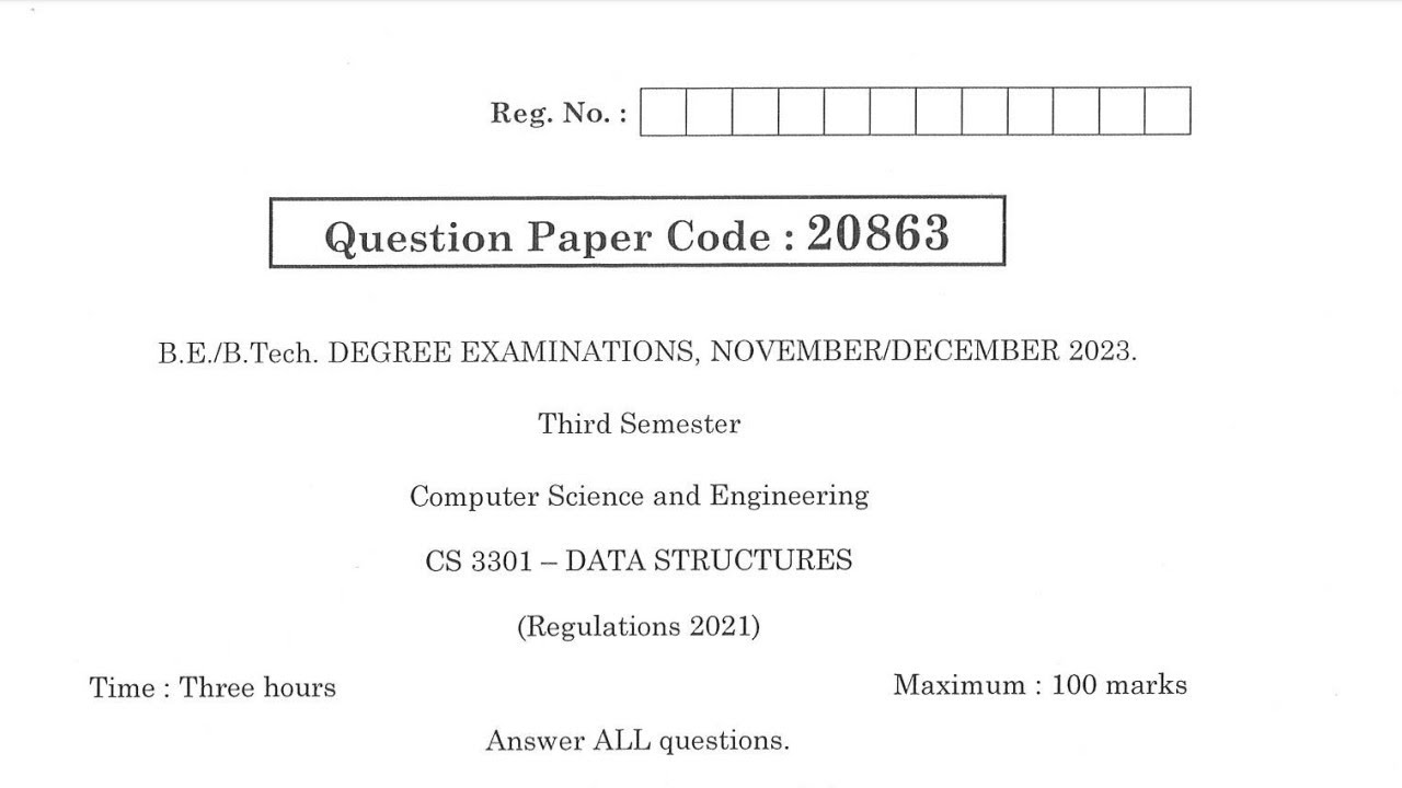 CS3301 | Data Structures | Nov Dec 2023 | Anna University | Questions - YouTube