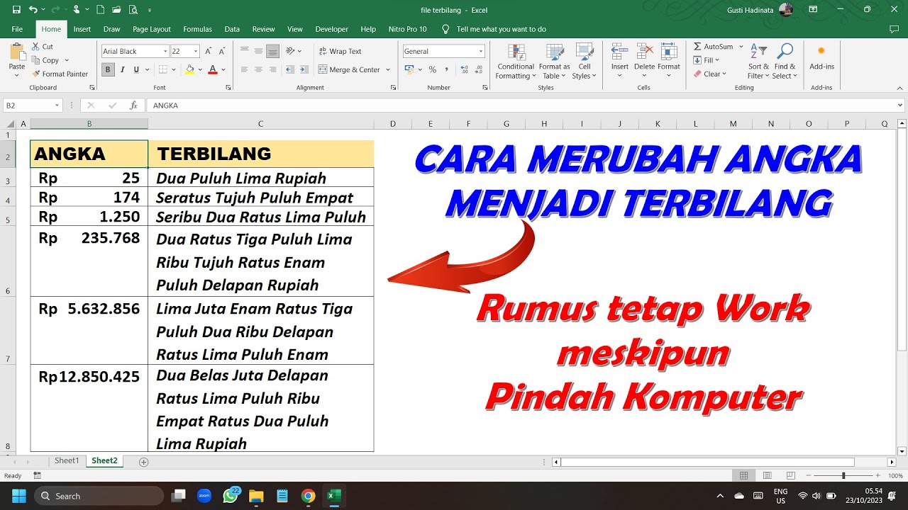 Cara mengubah nilai angka menjadi huruf atau teks terbilang - YouTube