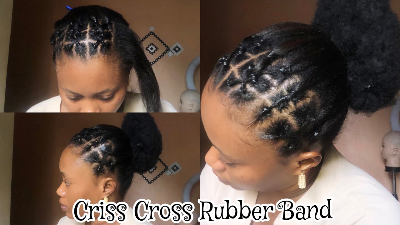 PROTECTIVE CRISS CROSS RUBBER BAND PONYTAIL HAIRSTYLE FOR BEGINNERS ...