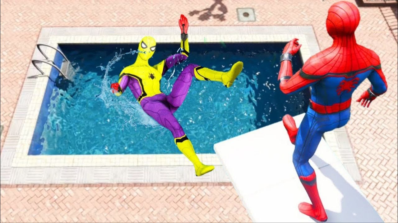 GTA 5 Rainbow Spiderman Falling Off Highest Buildings (Funny Moments ...