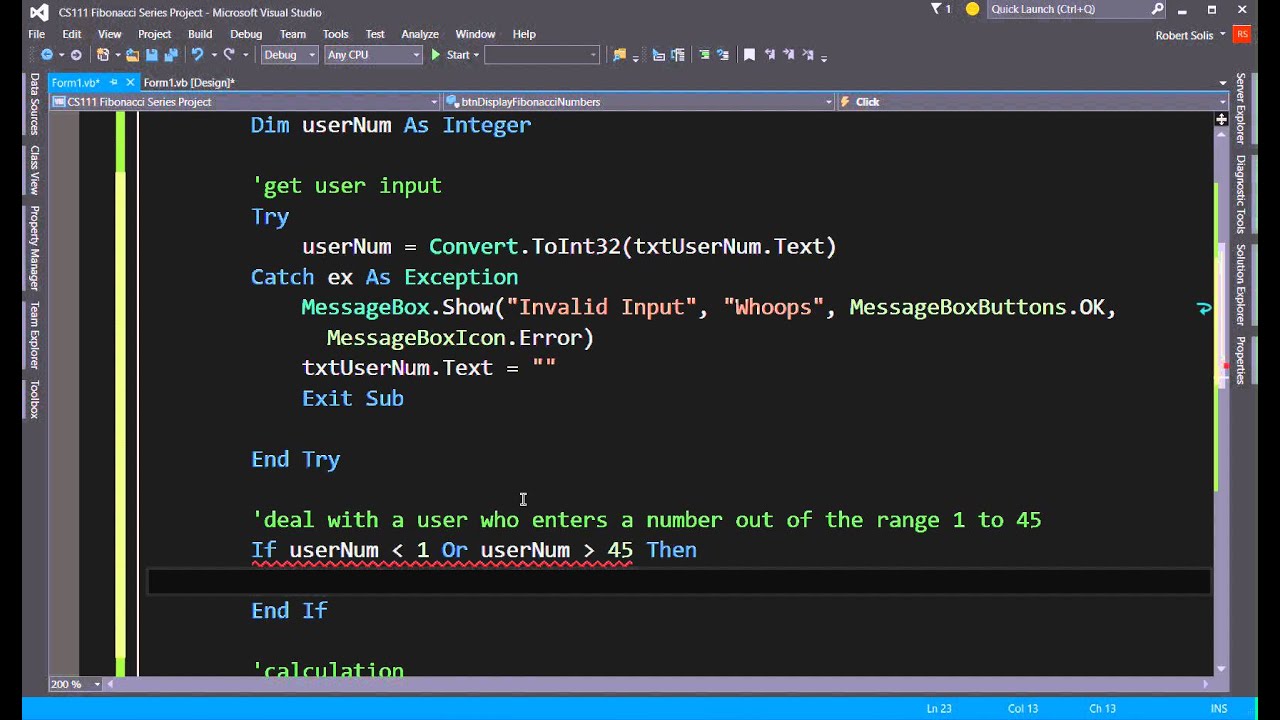 Cs111 Fibonacci From Pseudocode Detecting Errors And Inappropriate Input Youtube 0785