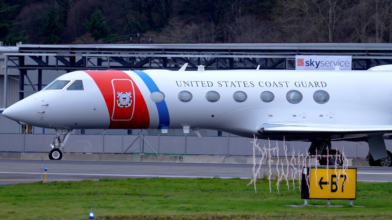 United States Coast Guard C-37B Taxi And Takeoff At Boeing Field - YouTube