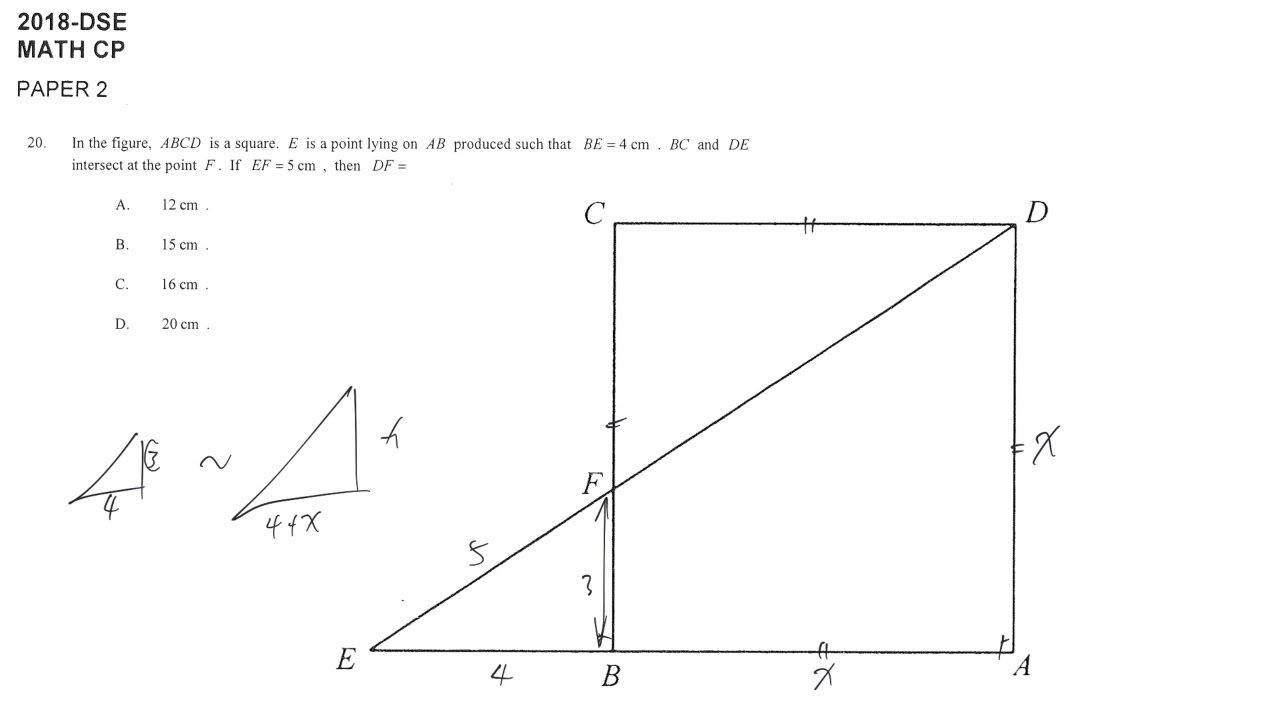 DSE maths core 2018 paper2 #20 geometry similar triangles - YouTube