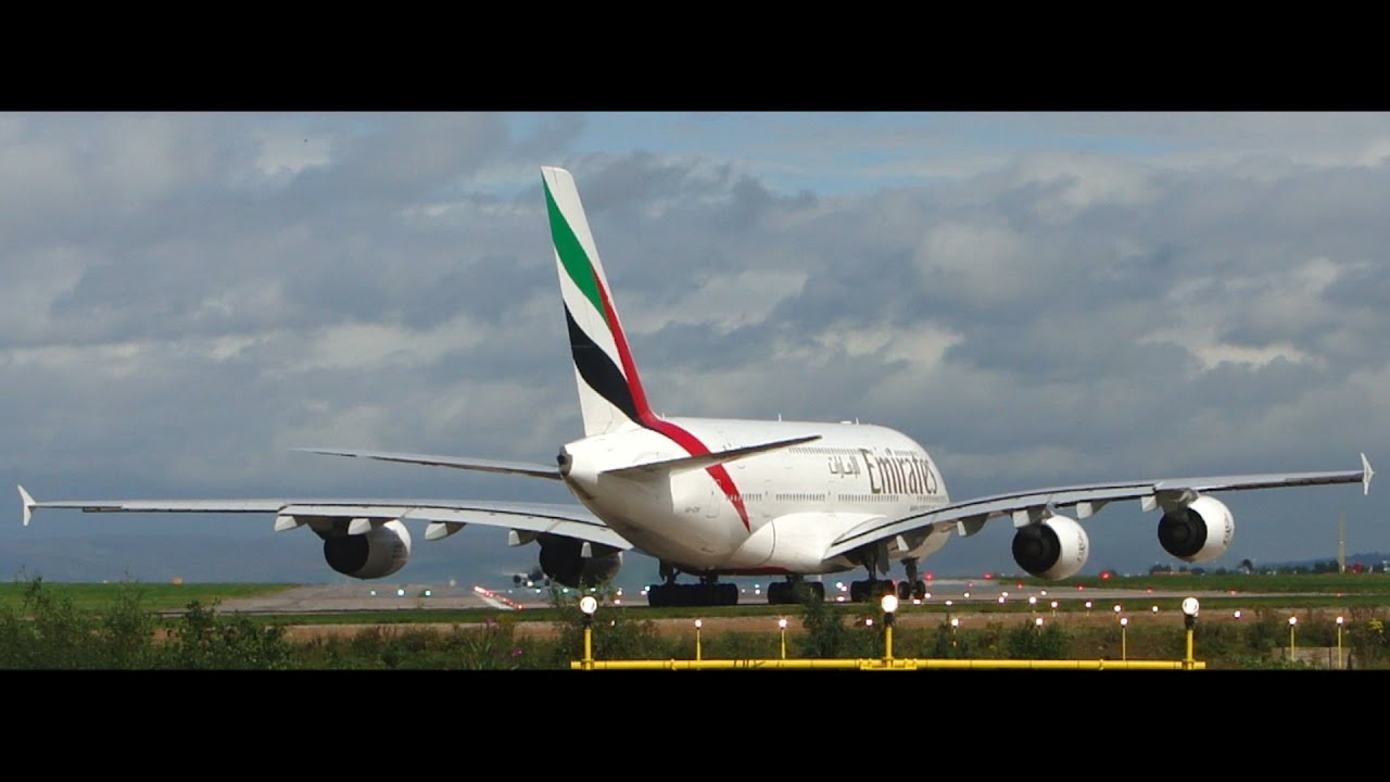 Emirates A380 rear view takeoff @ Manchester - YouTube