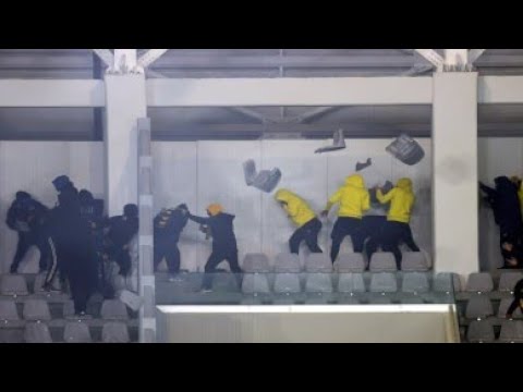 AEL and Apollon hooligans clash before the game in the new stadium ...