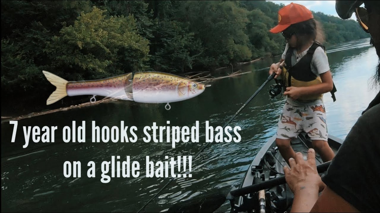 Seven Year Old Hooks Striped Bass On a Glide Bait!!! - YouTube
