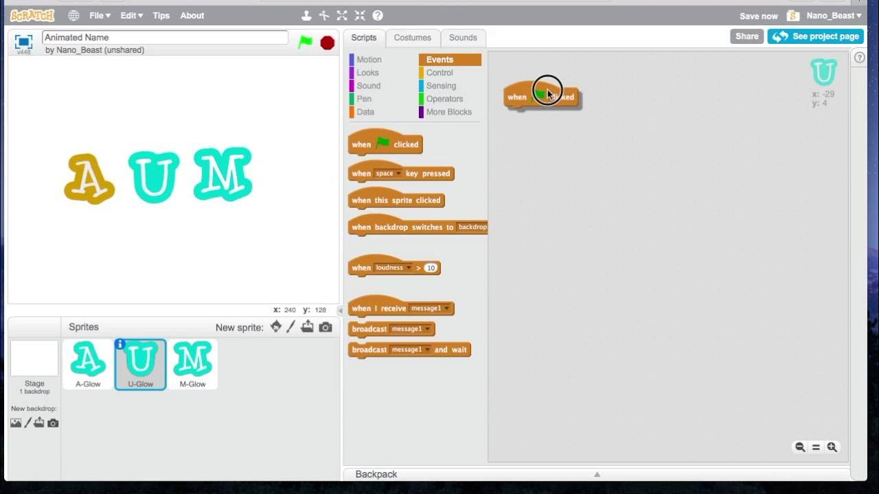 How To Animate Your Name On Scratch - YouTube