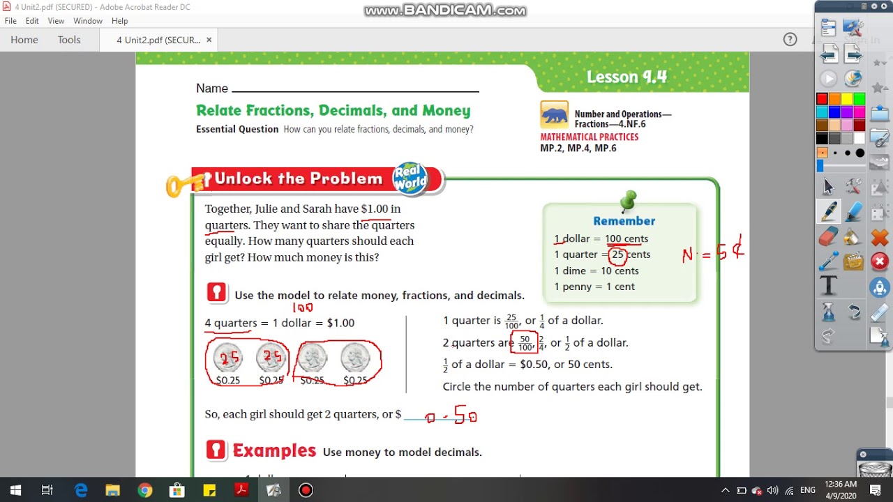 9 4 Relate Fractions, Decimals, and Money Part 1 - YouTube