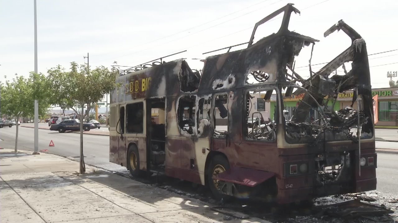 Tour bus catches fire near Eastern and Charleston Boulevard - YouTube