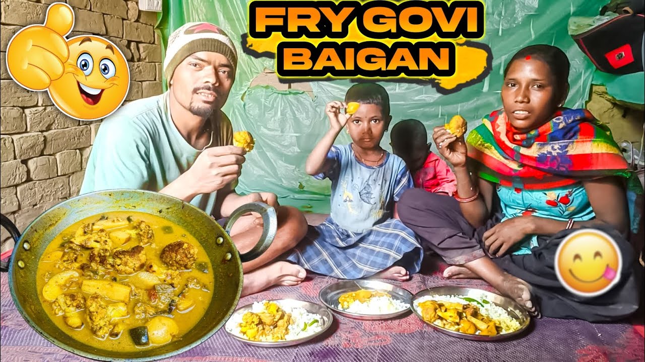 Fry gobhi baigan curry with rice eating Today's this lunch eating | jh ...