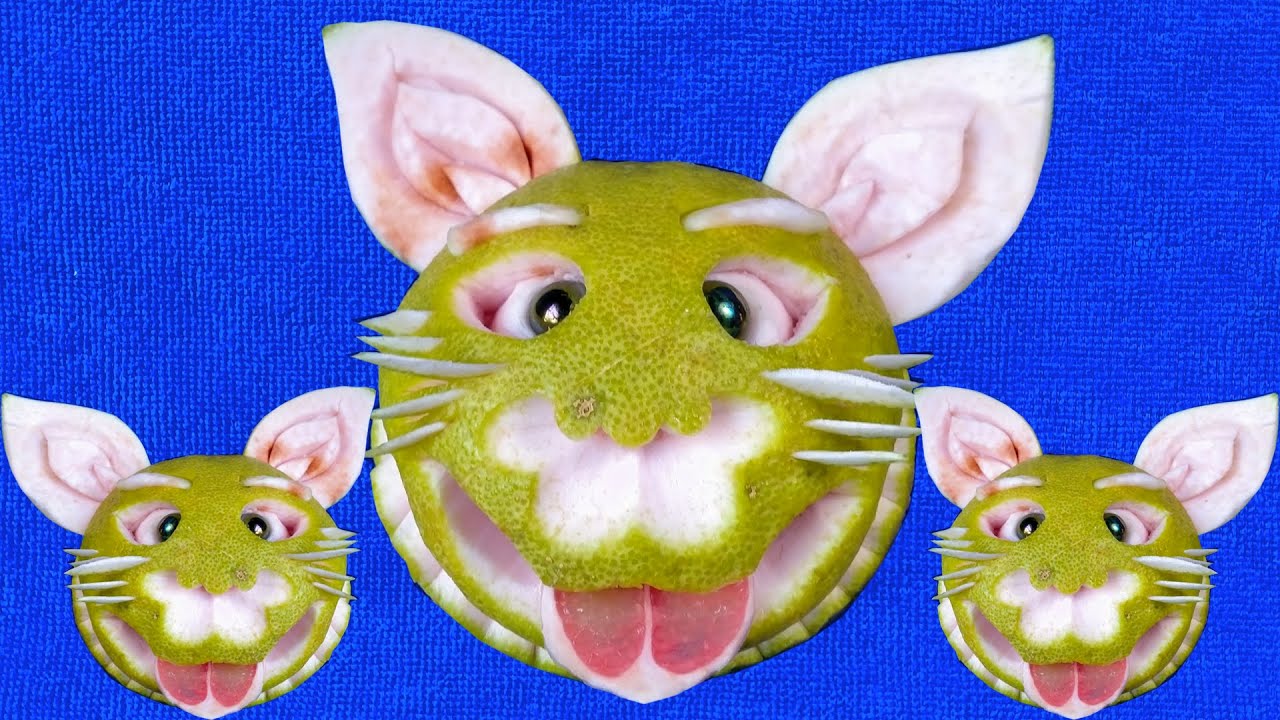 DIY New Idea Dog of Head by Pomelo fruits, #Pomelo fruits carving by ...