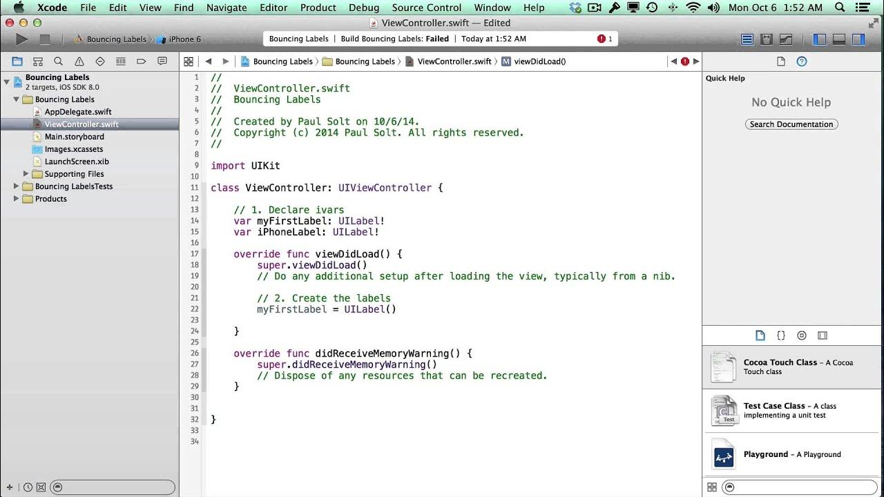 Swift 1.3 Tutorial - Add Text Labels in Code - YouTube