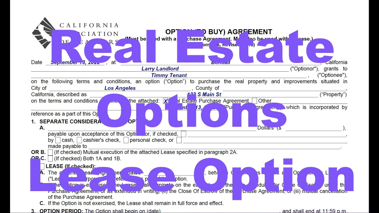 Tutorial Lease Option - Real Estate Options - CAR Form OA - YouTube