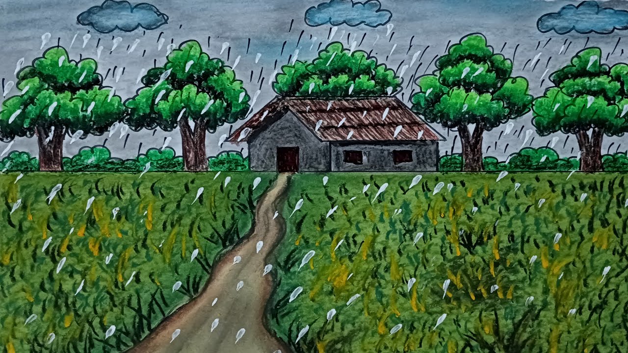 rainy season drawing easy and beautiful || Rainy Day Drawing || drawing ...